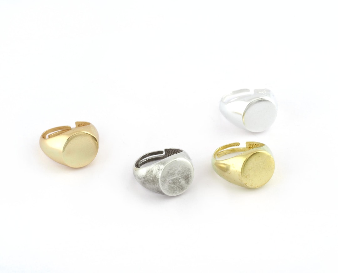 Signet Ring Blank Bezel Setting Adjustable Raw Brass, Antique Silver ...