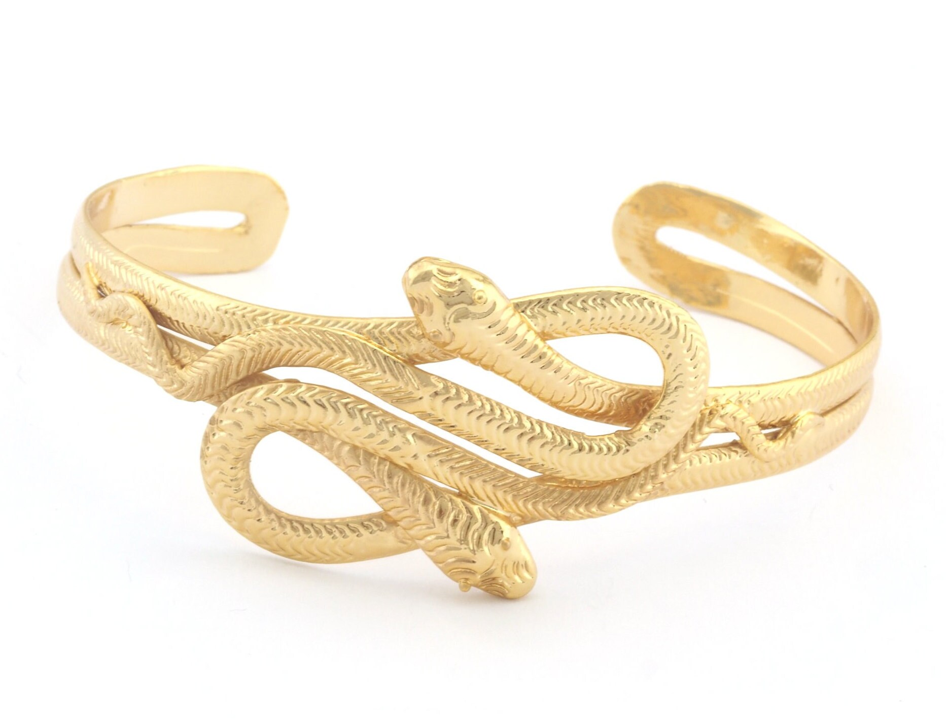 Snakes Bracelet Shiny Gold Plated Brass (55 - 70 Mm Inner Size ...