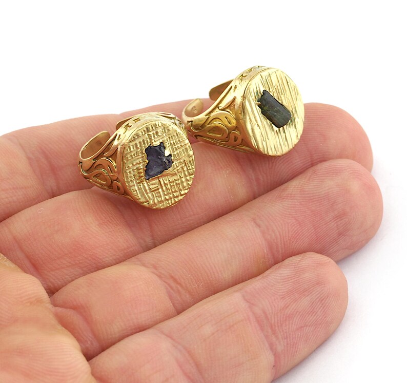 Textured Brass Ring, Raw Gemstone Inlay, Handmade, US 7 -HA23 - 02 - Etsy