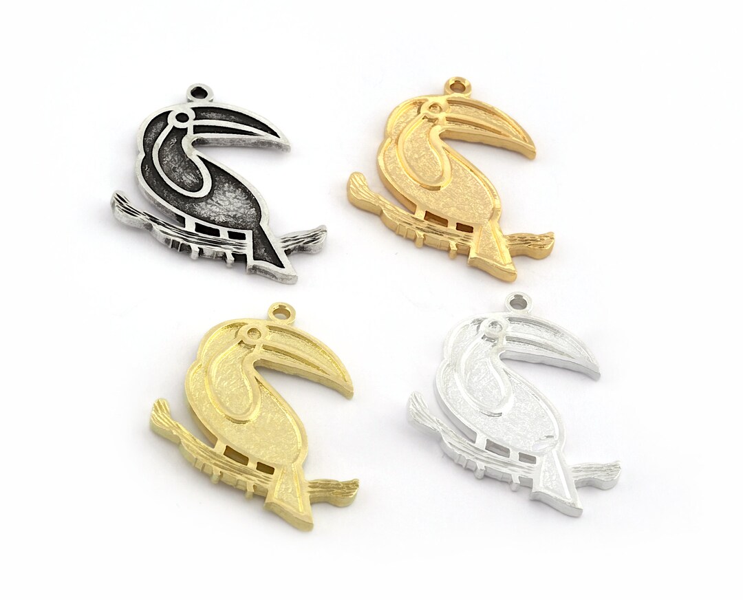 Toucan Bird Charm Pendant - Raw Brass, Silver & Gold (27x21mm) -5353 - Etsy
