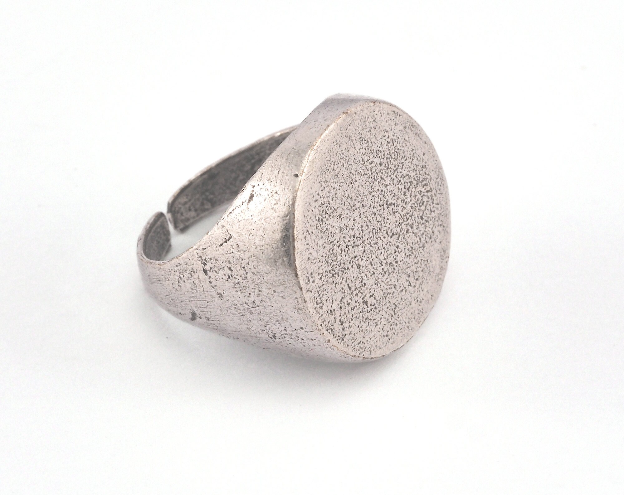 Antique Silver Plated Brass Signet Ring – Adjustable Circle Blank -3680 ...