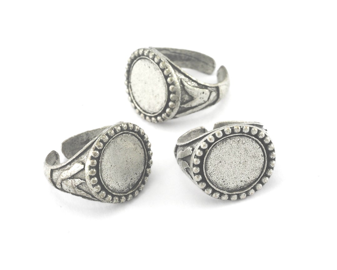 Antique Silver Plated Brass Adjustable Signet Ring Blank (12mm Blank, 6 ...