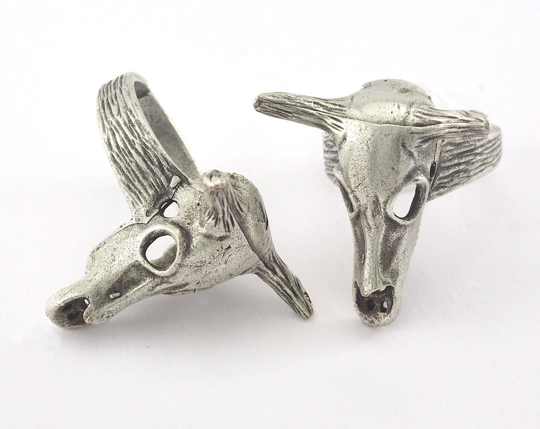 Beef Skull Ring Adjustable Antique Silver Plated Brass (17.5mm 7US ...