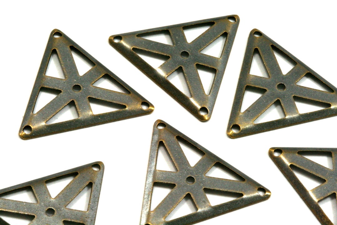 50 Pcs Antique Brass Tone Brass 25mm Triangle Tag 3 Hole Connector ...