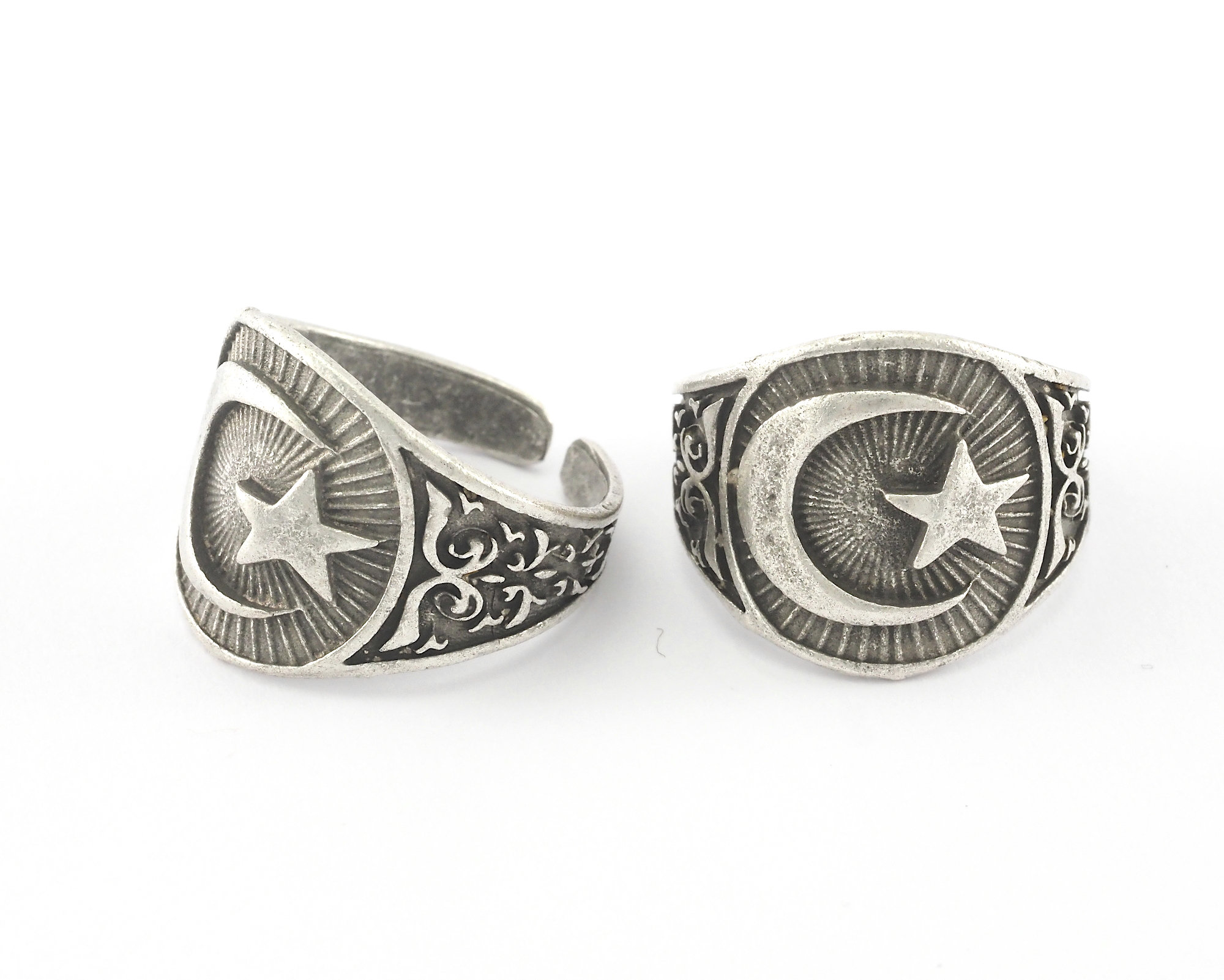 Signet Ring Crescent Star Adjustable Ring Antique Silver | Etsy