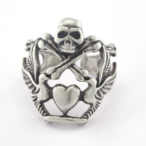 Skull Heart Adjustable Ring Antique Silver Plated Brass (19mm 9US Inner ...