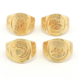 Four Elements Symbols Embossment Ring Adjustable Shiny Gold Plated ...