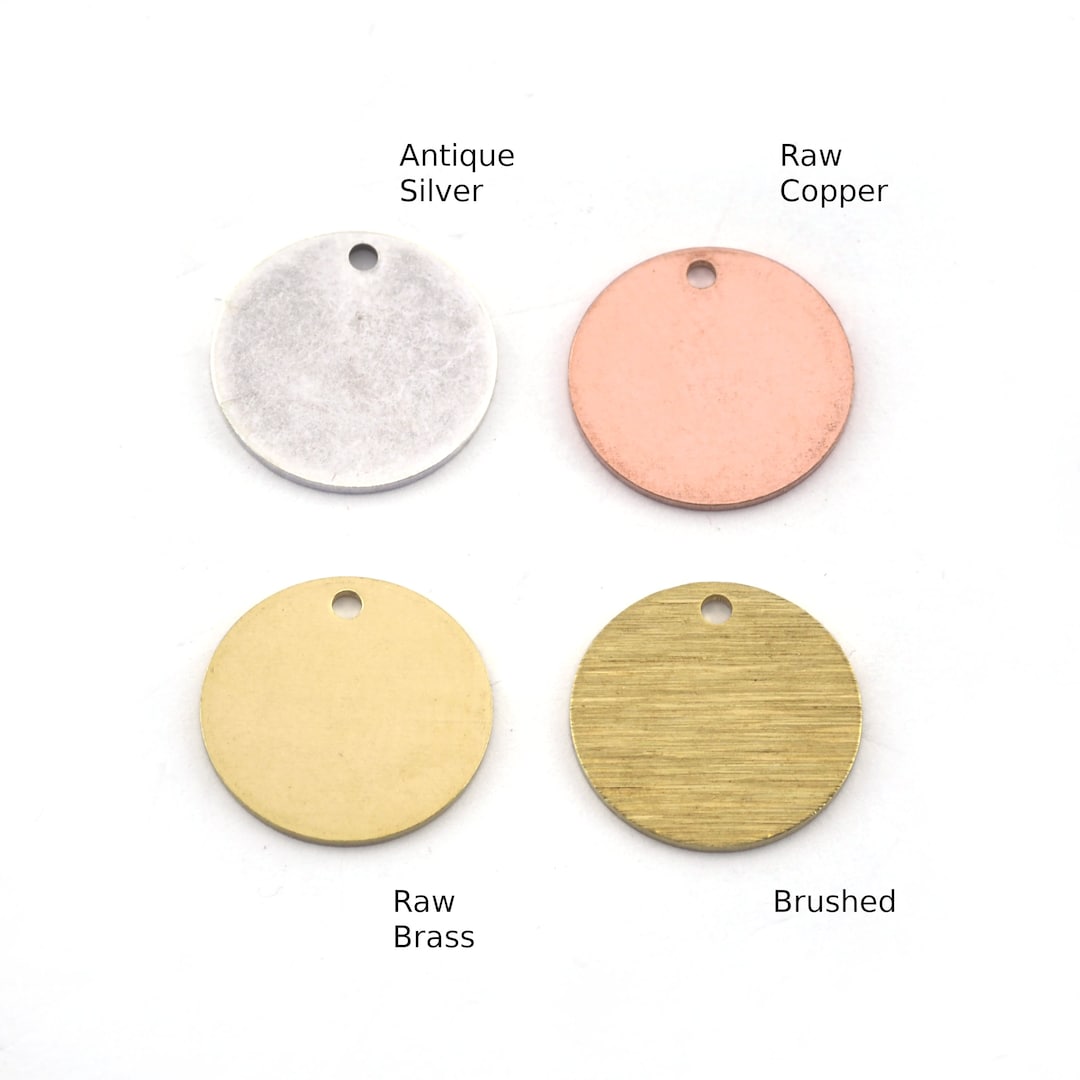Round 16mm Charms Tag Stamping Blank Antique Silver Raw Brass - Brushed ...