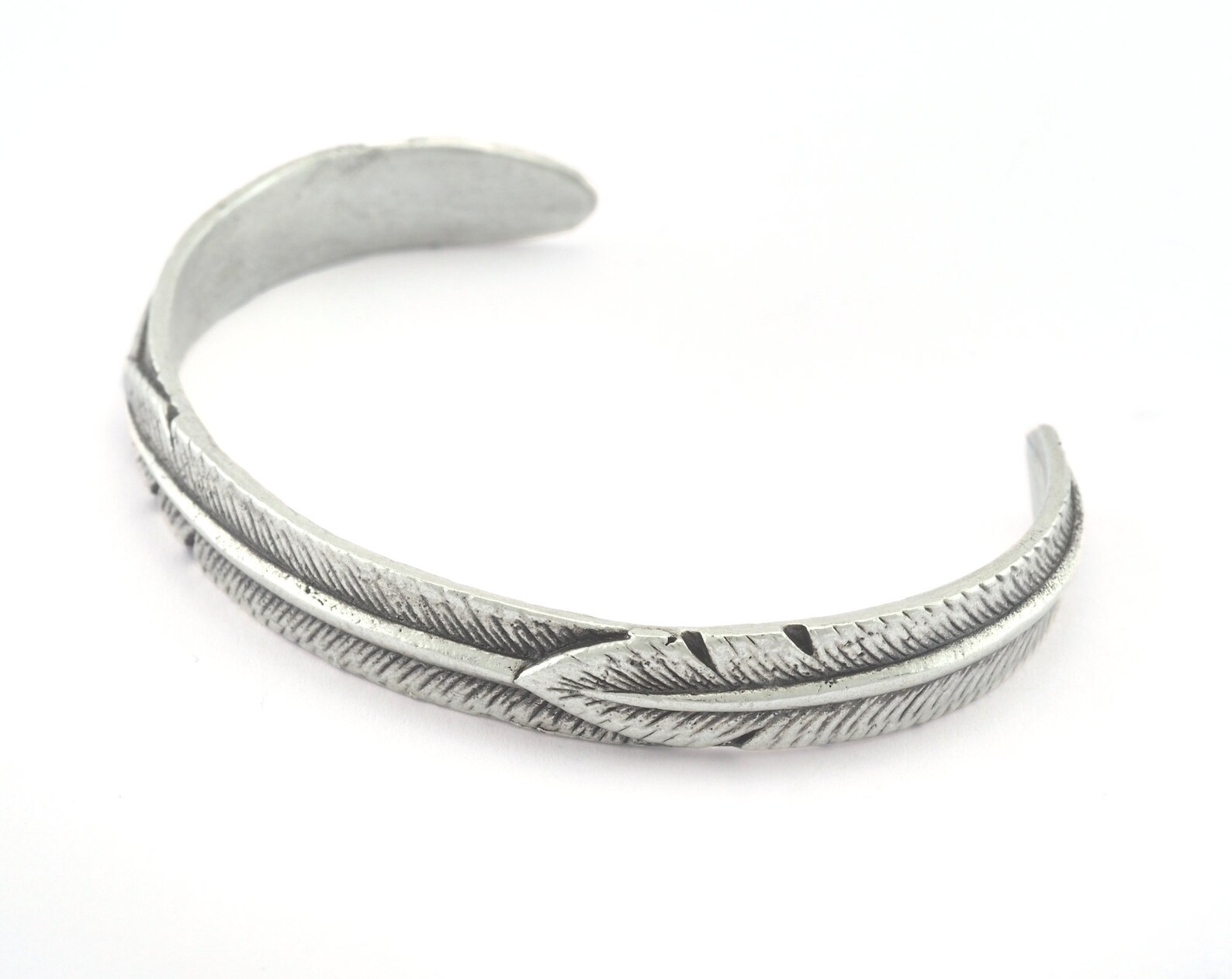 Cuff Bracelet Feather Antique Silver Plated Brass 62mm Inner - Etsy