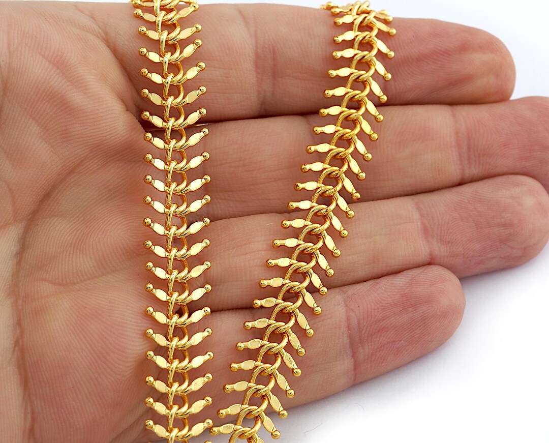 Fish Bone, Centipede Gold Plated Brass Chain 1 Mt 3,3 Feet Width 12mm 0 ...
