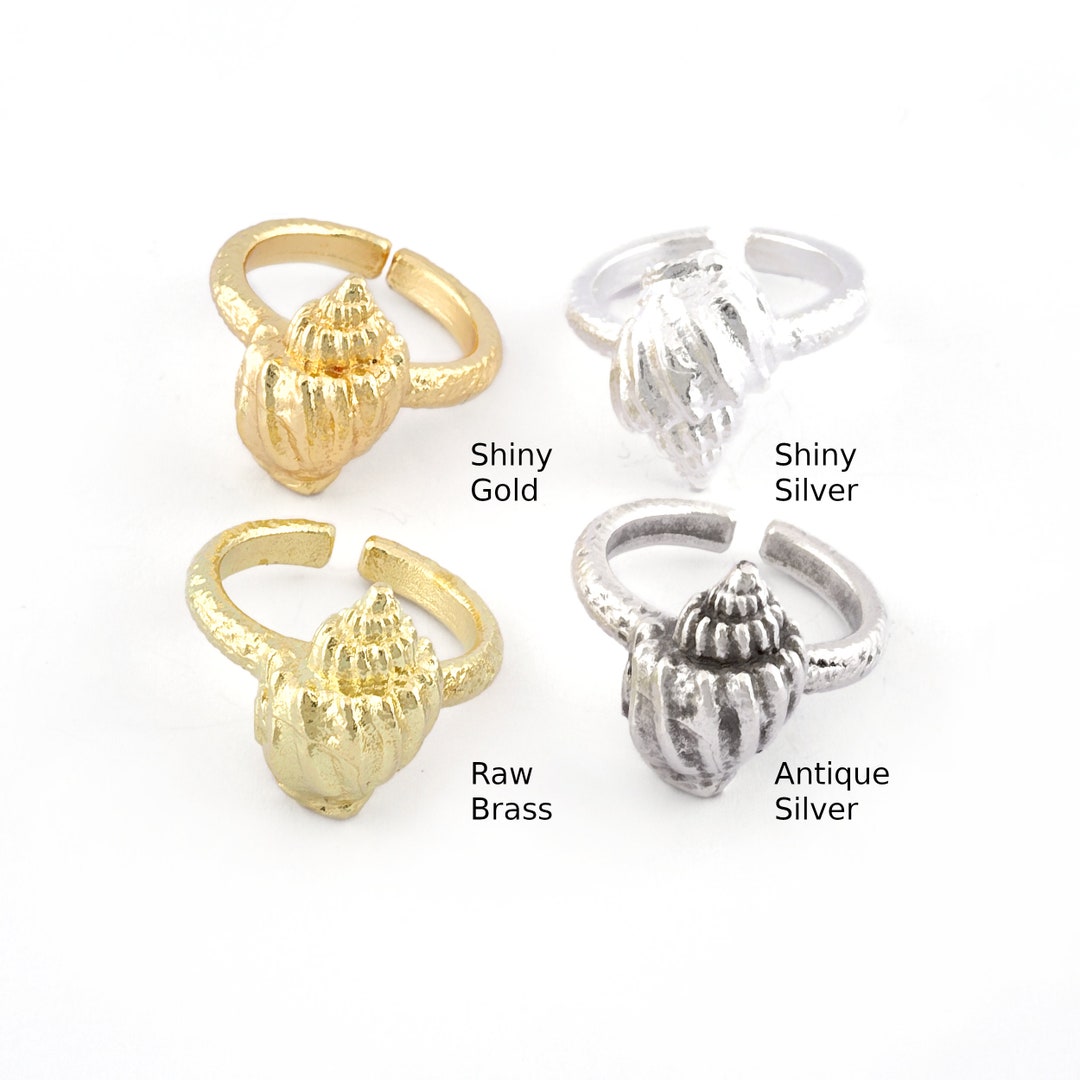 Conch Sea Shell Ring , Adjustable , Raw Brass, Antique Silver Shiny ...