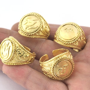 Four Elements Fire - Water - Earth - Air Rings, Raw Brass (9US - 12US ...