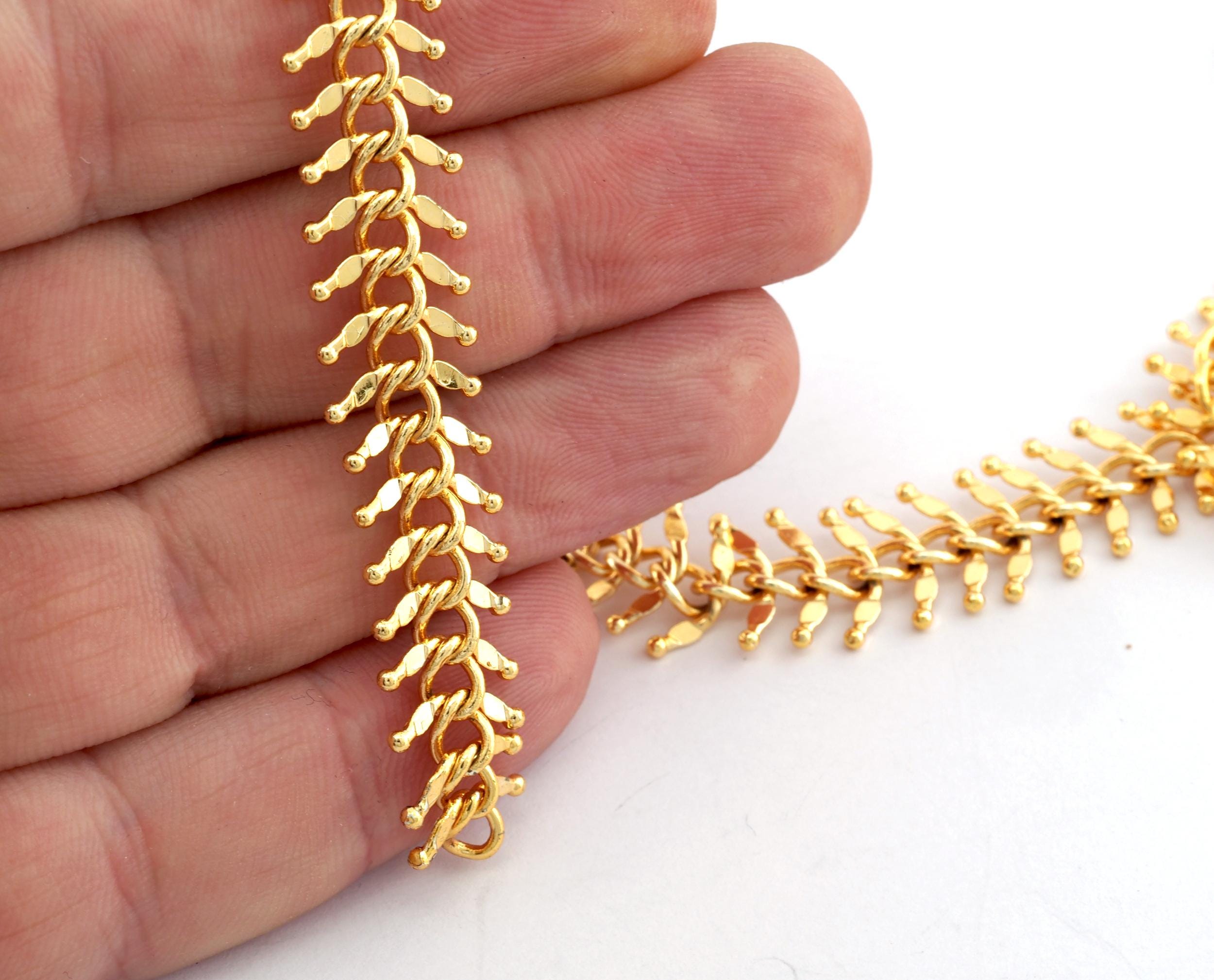 Fish Bone, Centipede Gold Plated Brass Chain 1 Mt 3,3 Feet Width 12mm 0 ...