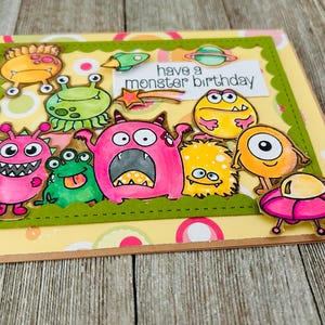 Monster Theme Birthday Card. Ideal for Birthdays. Aliens and Spaceships ...