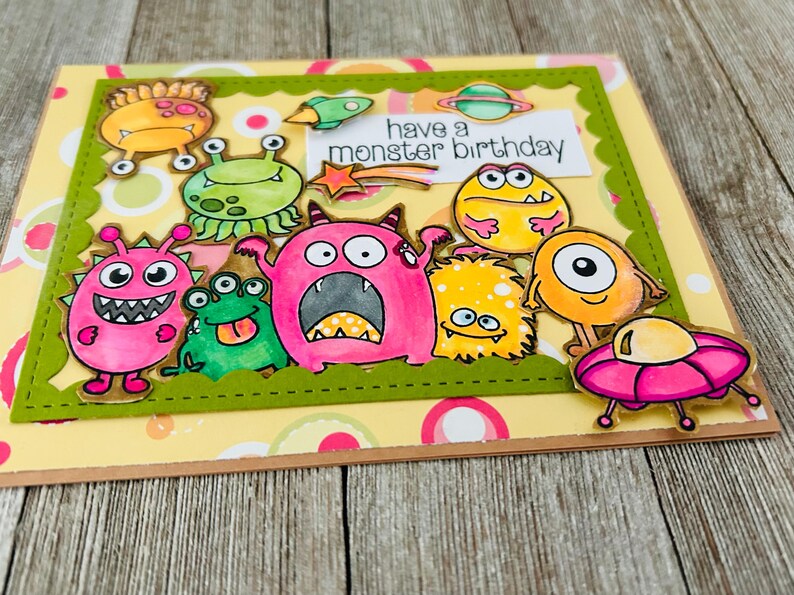 Monster Theme Birthday Card. Ideal for Birthdays. Aliens and Spaceships ...