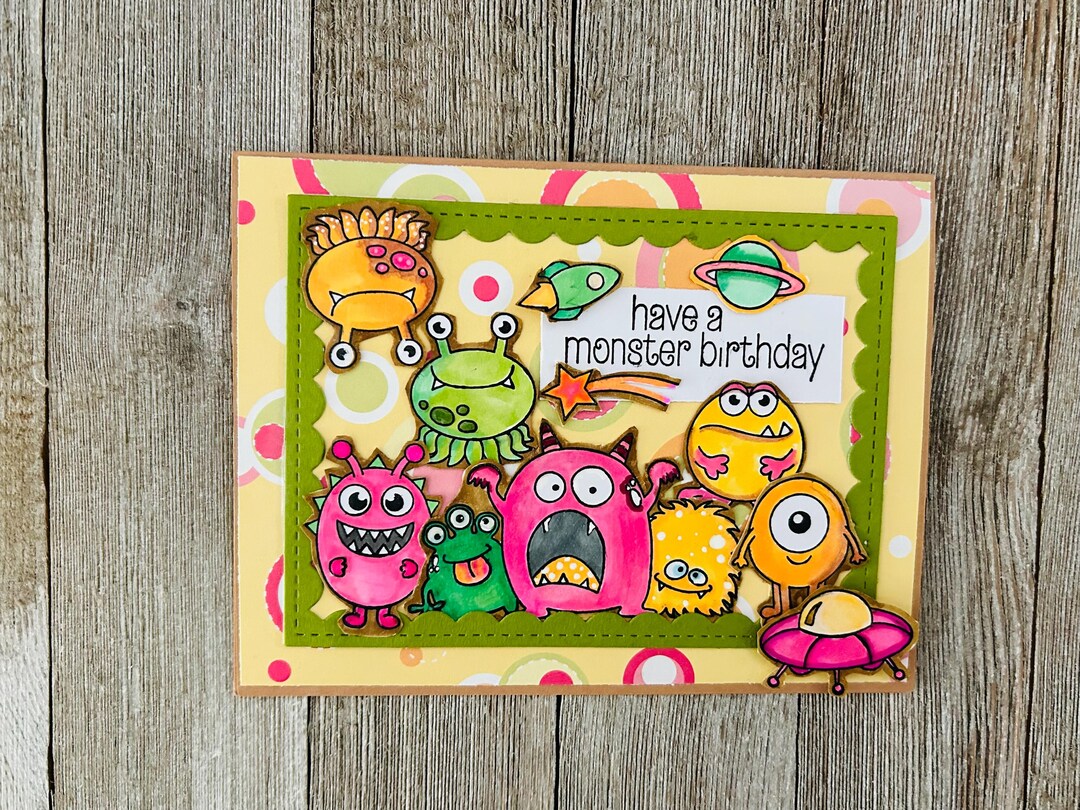 Monster Theme Birthday Card. Ideal for Birthdays. Aliens and Spaceships ...