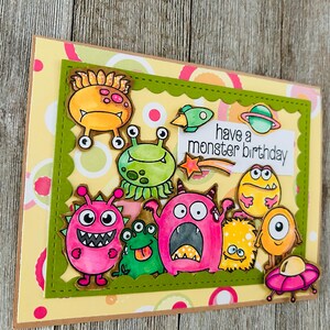Monster Theme Birthday Card. Ideal for Birthdays. Aliens and Spaceships ...