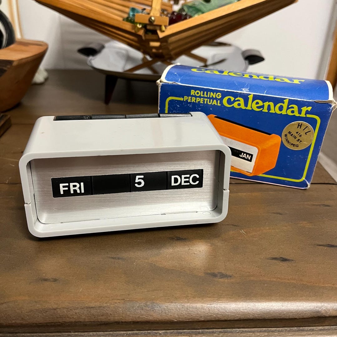 Vintage 70s Rolling Perpetual Calendar: Grey Desk Decor With Box - Etsy
