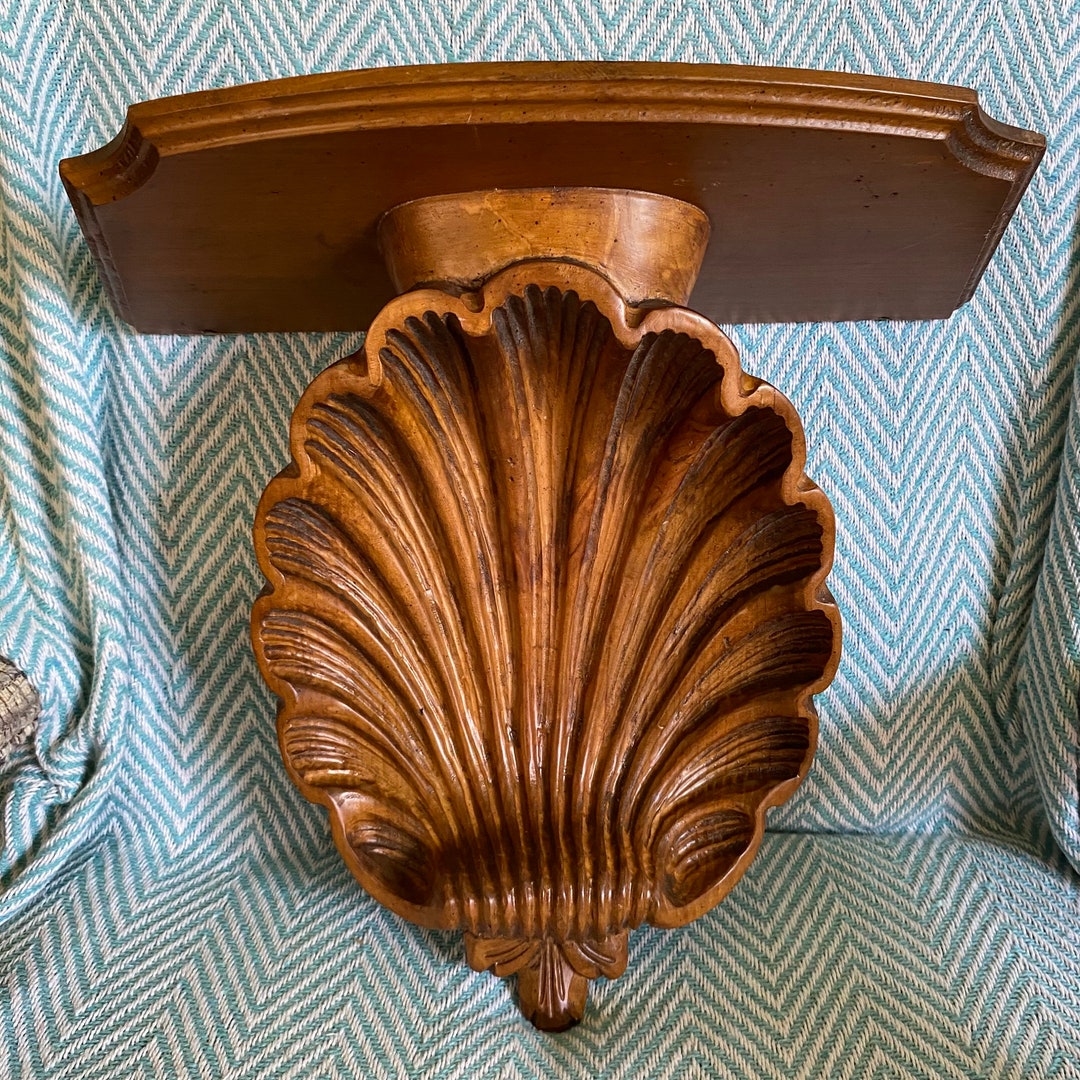 Antique Italian Carved Wood Seashell Corbel Wall Shelf Scallop Leaf ...