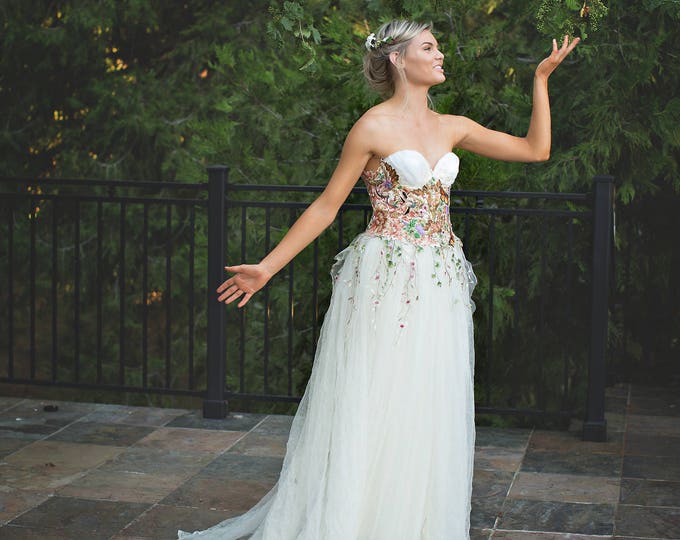 Woodland Wildflower Wedding Gown~ Embroidered Botanical Bridal Gown ...