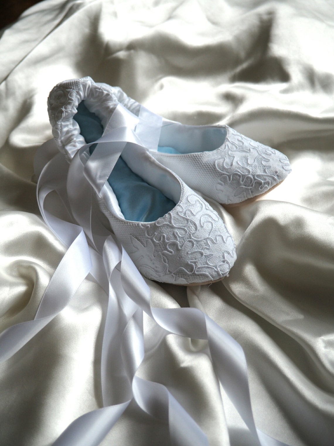 White Lace Bridal Ballerina Slippers With Blue Accent White - Etsy