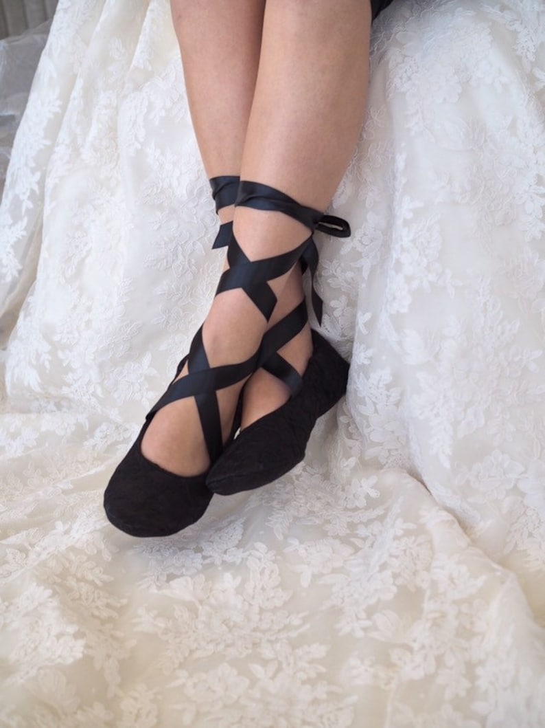 Black Lace Bridal Ballerina Slipper~ Black Lace Wedding Ballet Shoe ...