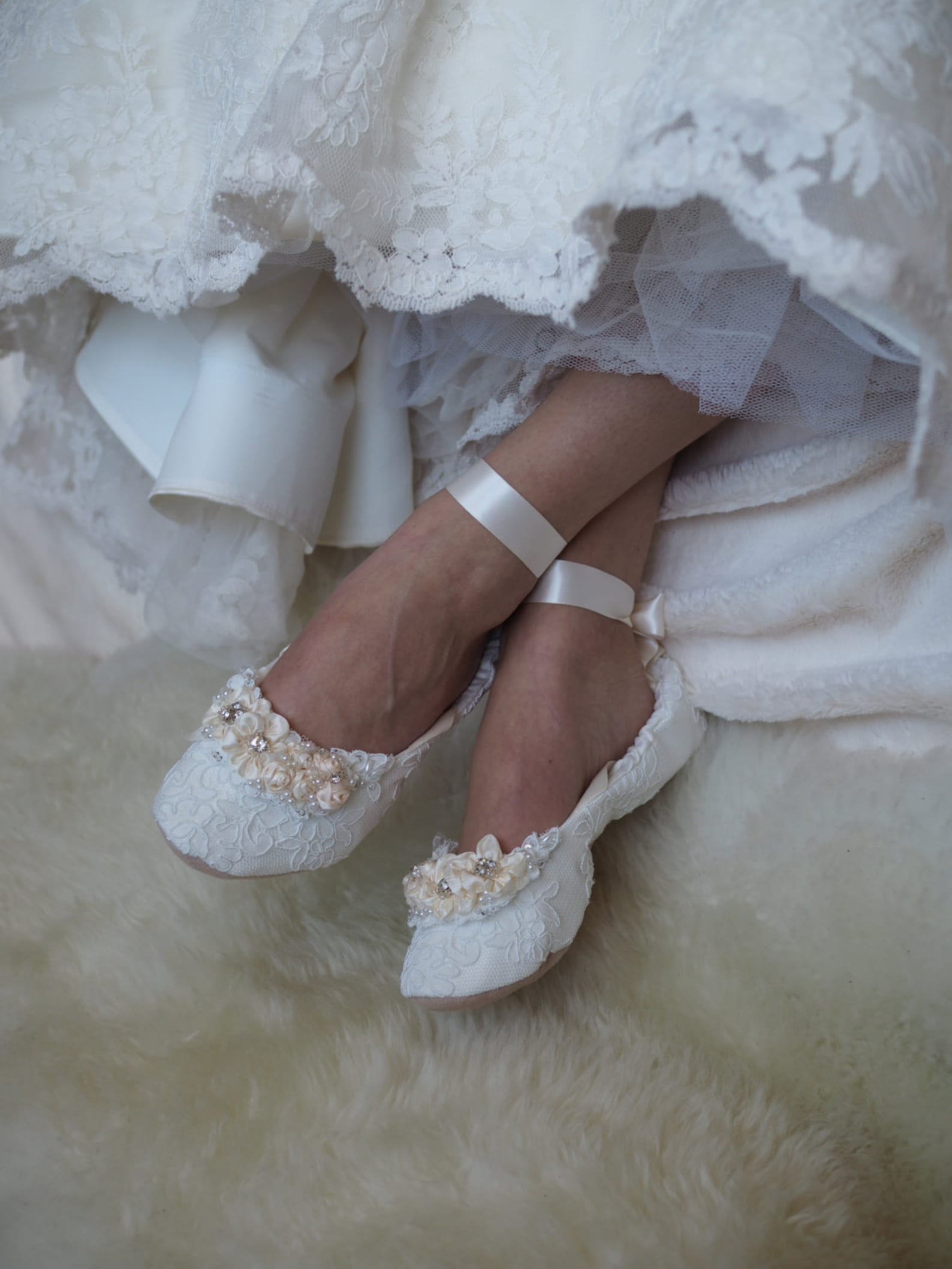 Princess Bridal Ballet Shoes, Lace Wedding Shoes With Rhinestones ...