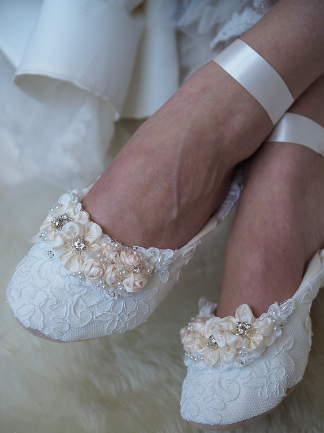 Princess Bridal Ballet Shoes, Lace Wedding Shoes With Rhinestones ...
