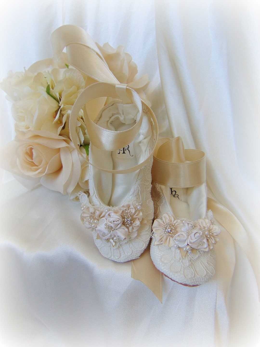 Princess Ballet Style Flower Girl Shoe~ Ivory Lace Ballerina Slipper ...
