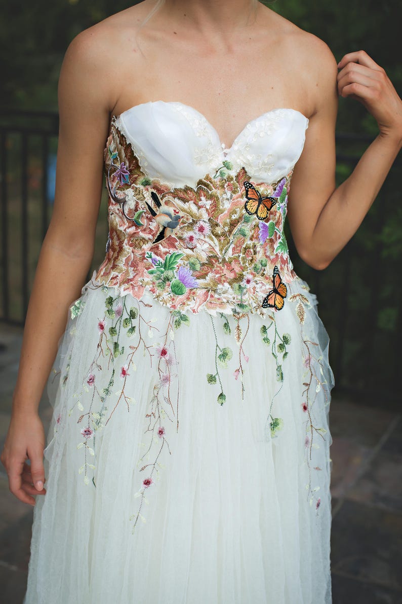 Woodland Wildflower Wedding Gown Embroidered Botanical Bridal | Etsy