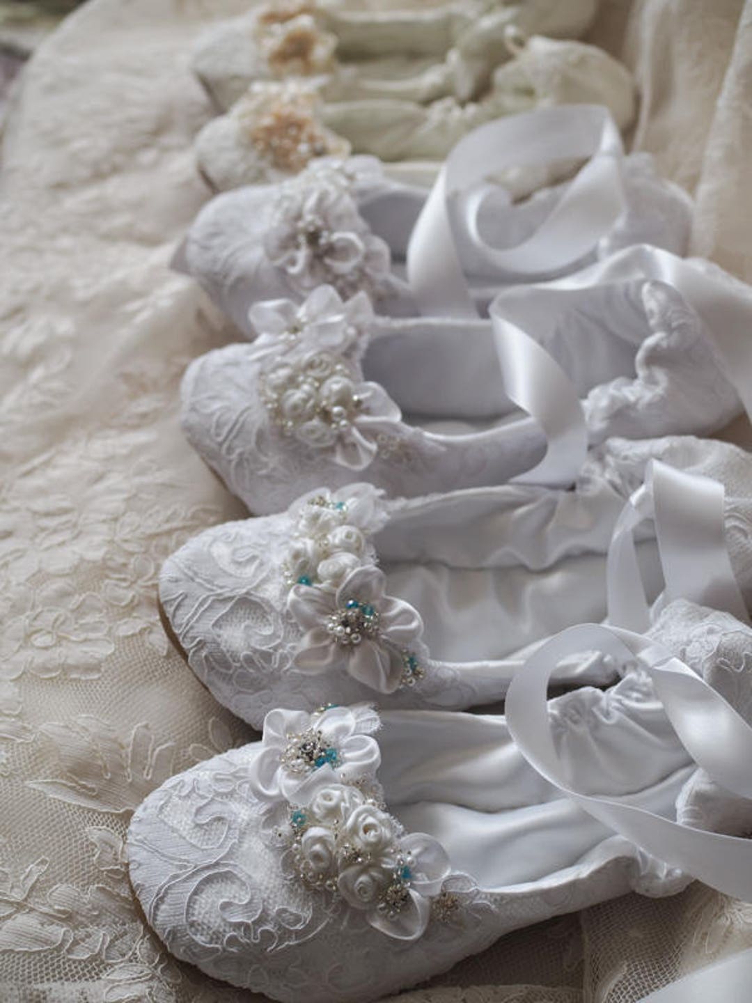 White Princess Wedding Ballerina Shoes With Blue Crystals~ Bridal ...