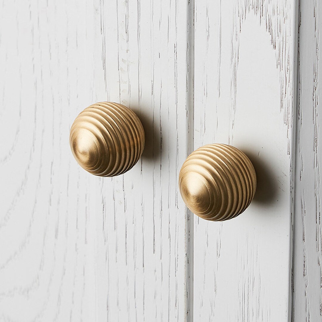 Threaded Knob and Pull, Spherical Cabinet Knob, Pure Brass Wardrobe ...