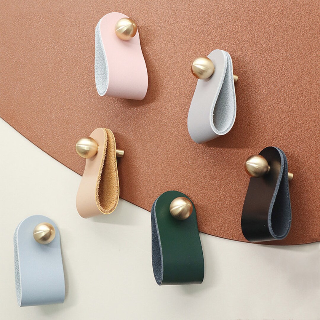 Colorful Drawer Knob, Single Hole Wardrobe Pull, Brass Cowhide Kitchen ...