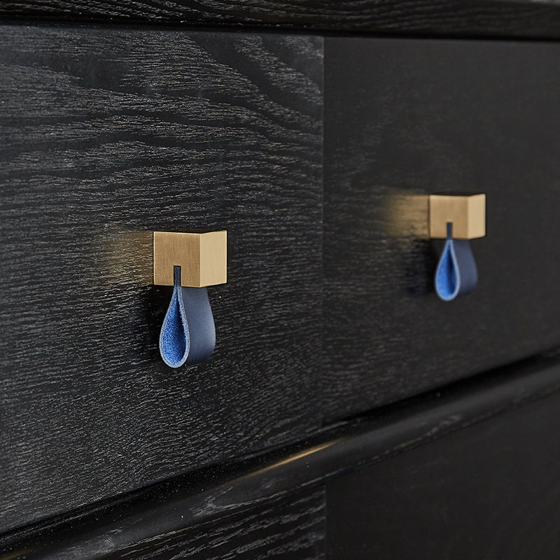 Brass Wardrobe Door Knob Leather Drawer Pull Kitchen Cabinet | Etsy