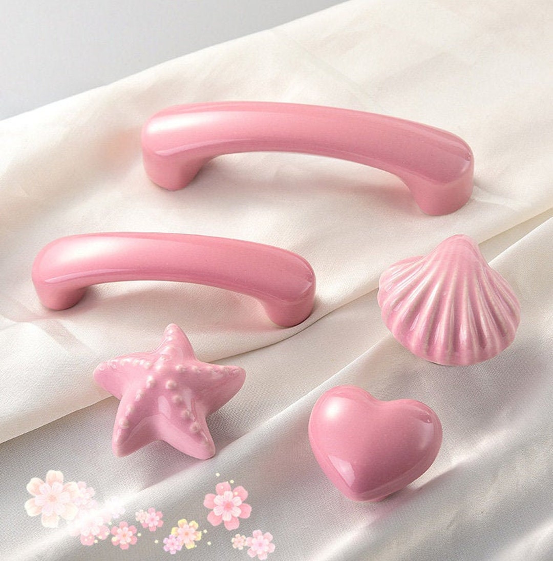 33.8 Pink Series Ceramic Knob and Pull, Shell Drawer Knob, Ceramic ...