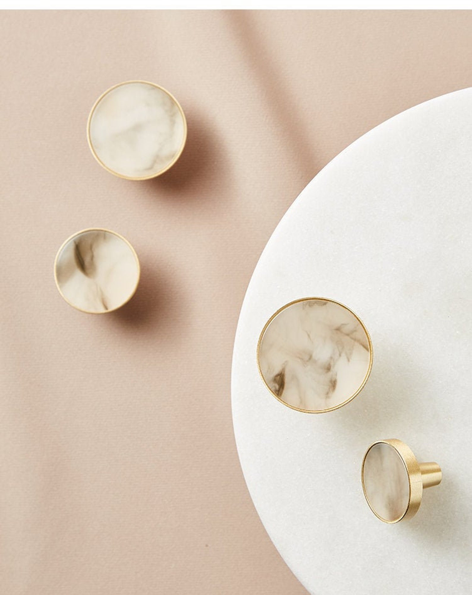 Nature Marble Pure Brass Knob and Pull Round Marble Drawer | Etsy