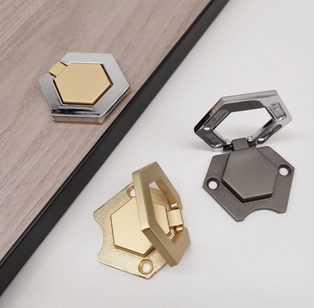 1.5" Hexagon Metal Ring-pull, Hidden Drawer Pull, Invisible Dresser ...
