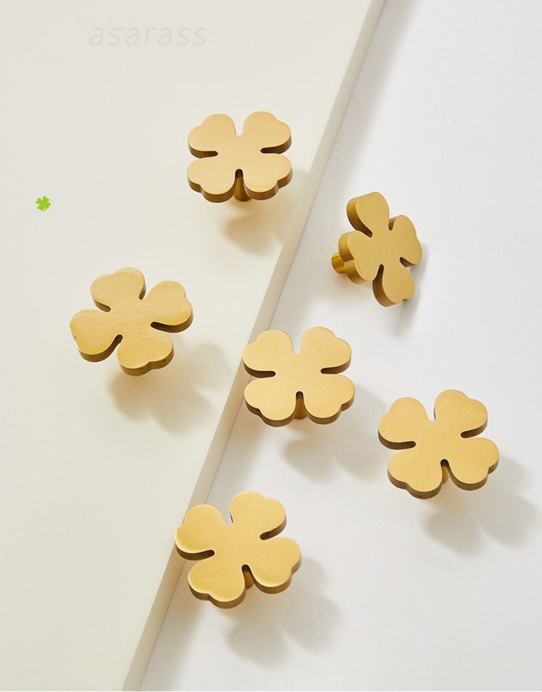 Four Leaf Clover Brass Knob, Solid Brass Cabinet Knob Luckey Clover ...