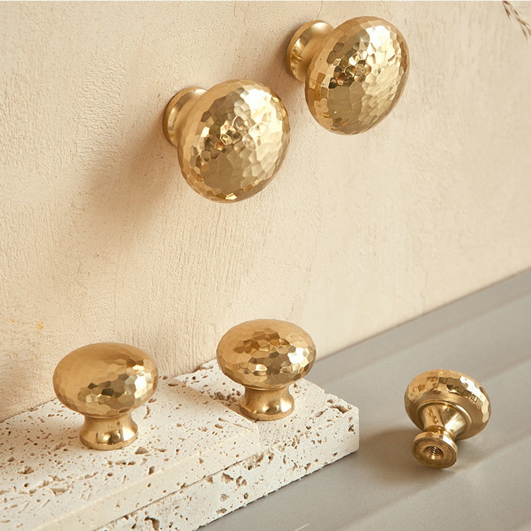 Hammer Grain Metal Knob, Solid Brass Door Knob, Golden Wardrobe Pull ...