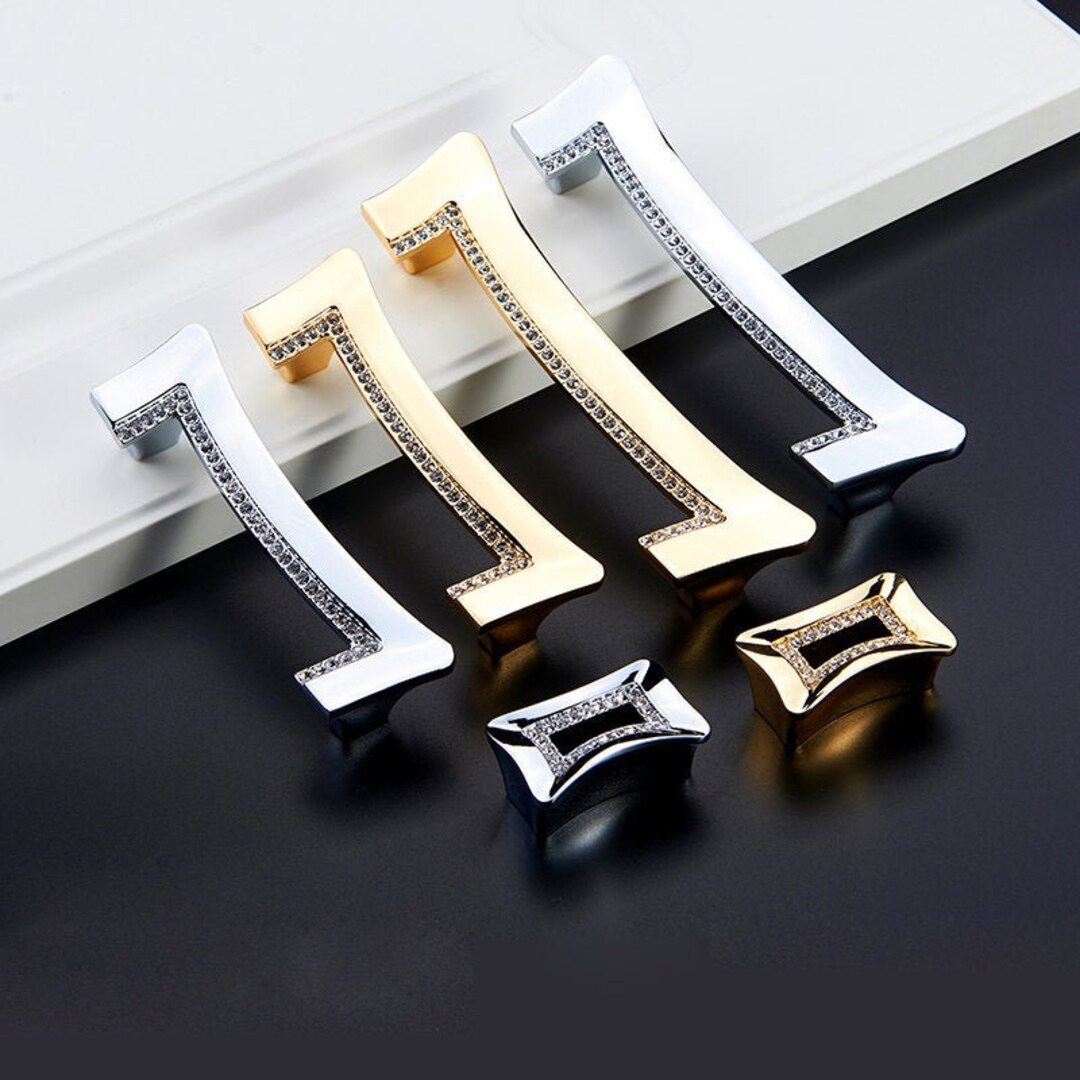 1.33.85 Crystal Inlay Metal Handle, Bright Chrome Dresser Pull Golden ...
