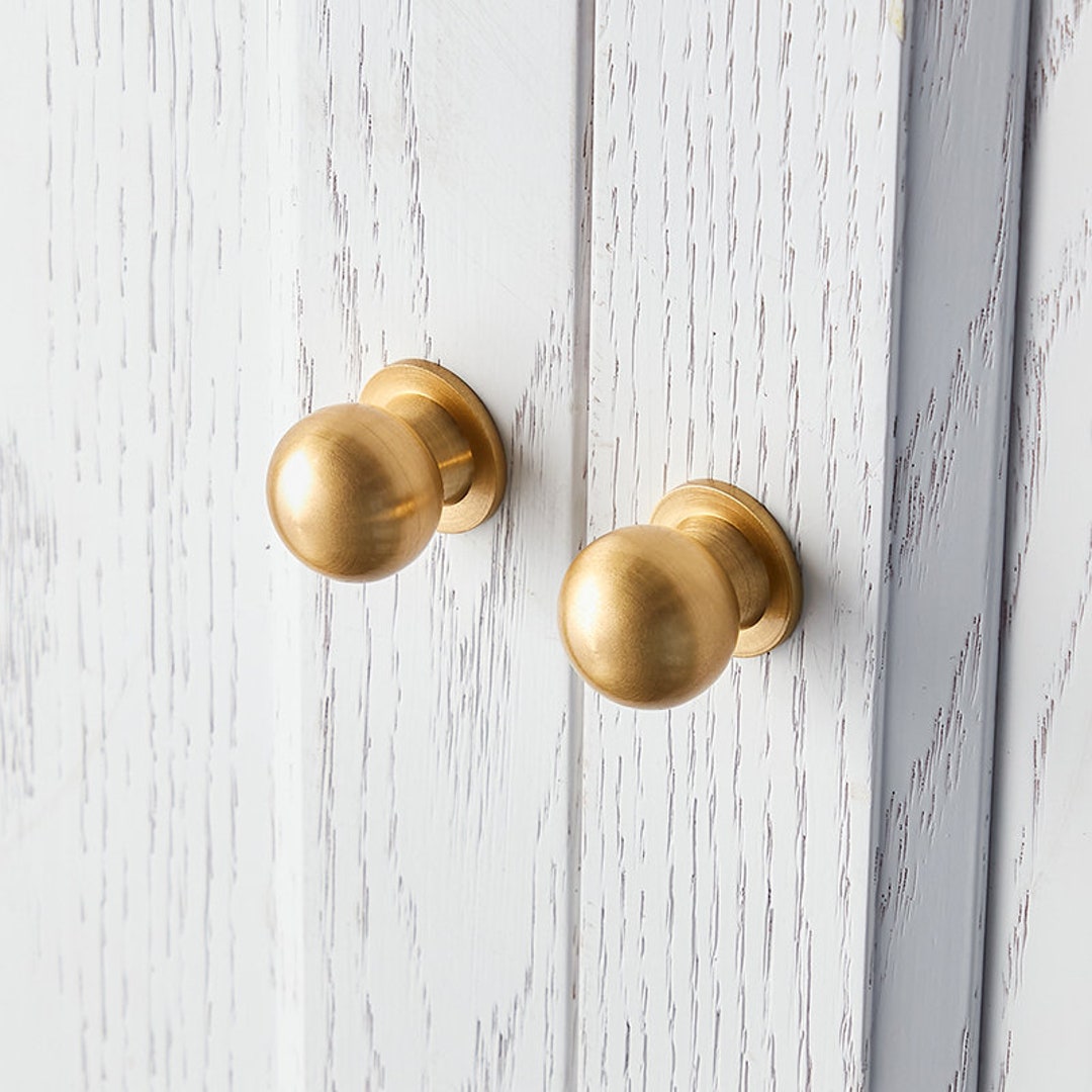 25MM Pure Brass Spherical Knob, Golden Kitchen Cabinet Pull Round ...
