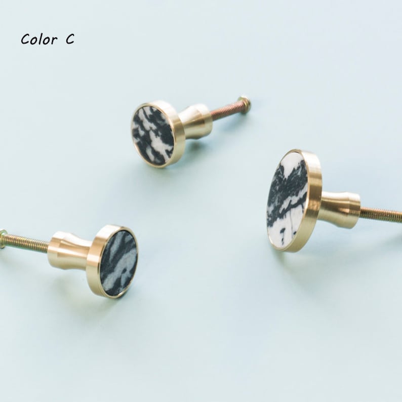 Natural Marble Drawer Knob Brass Wardrobe Door Knob Kitchen - Etsy