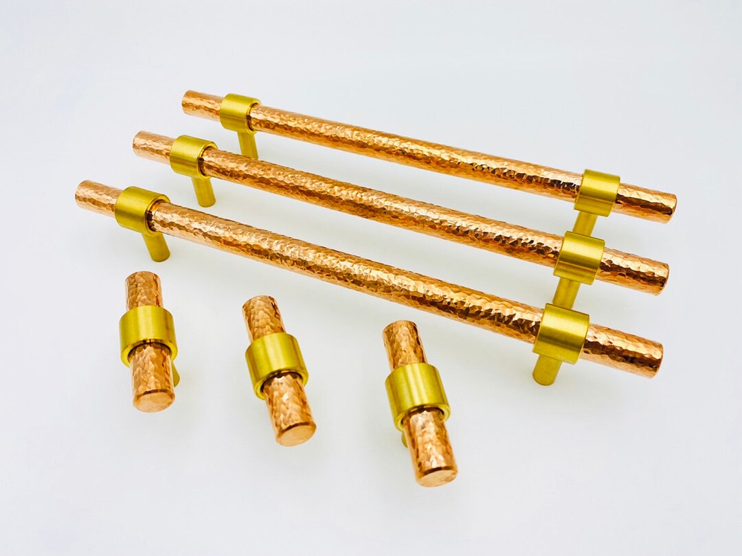 6.3 Solid Copper Hammer Grain Handle, Rose Gold Furniture Handle Ambry ...