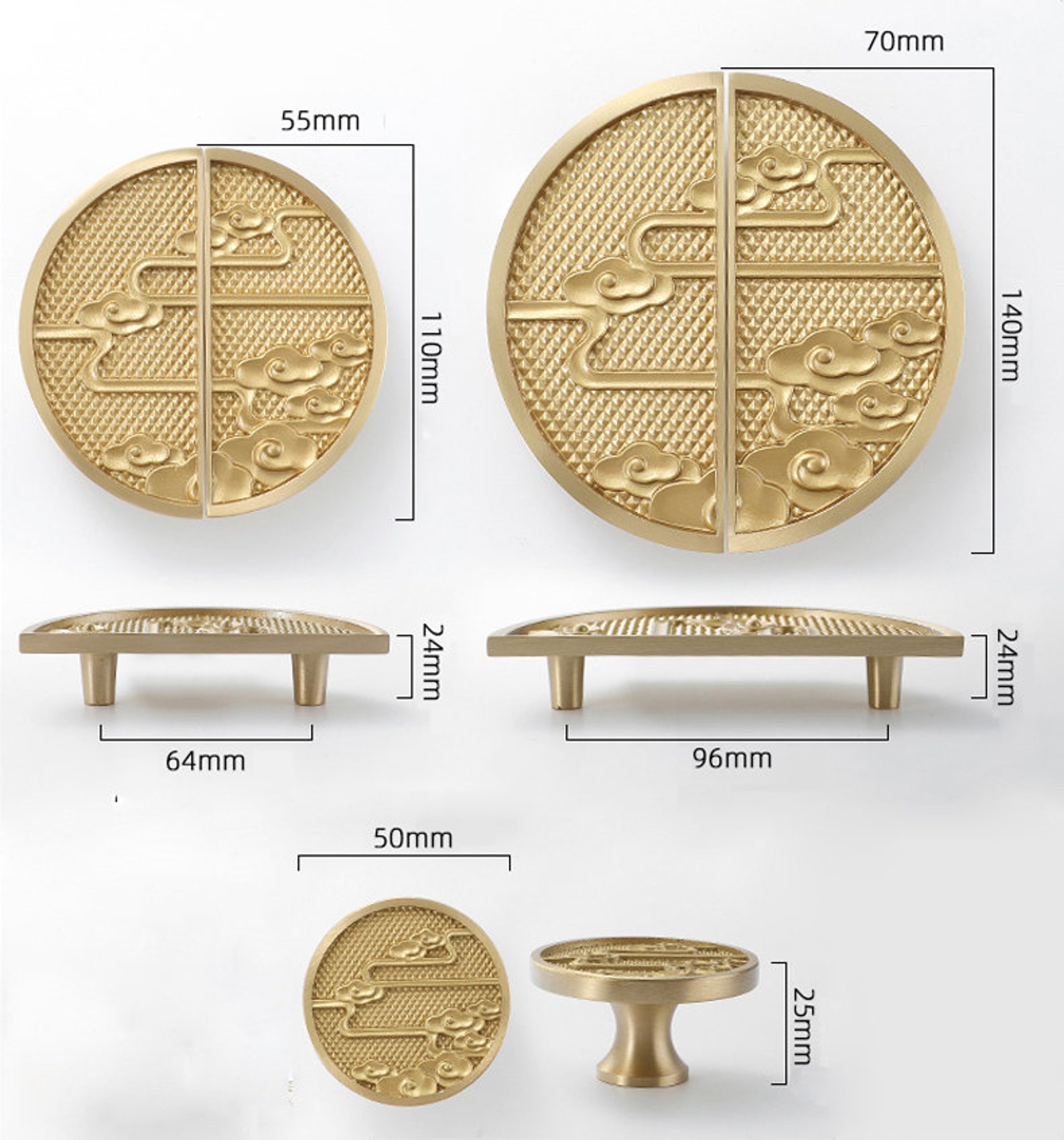 2.53.8 A Pair of Solid Brass Handles Brushed | Etsy