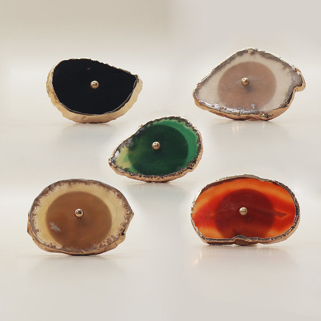 Natural Agate Cabinet Knob Hardware, Brass Dresser Knobs and Pulls, Wardrobe Door Agate Knob ...