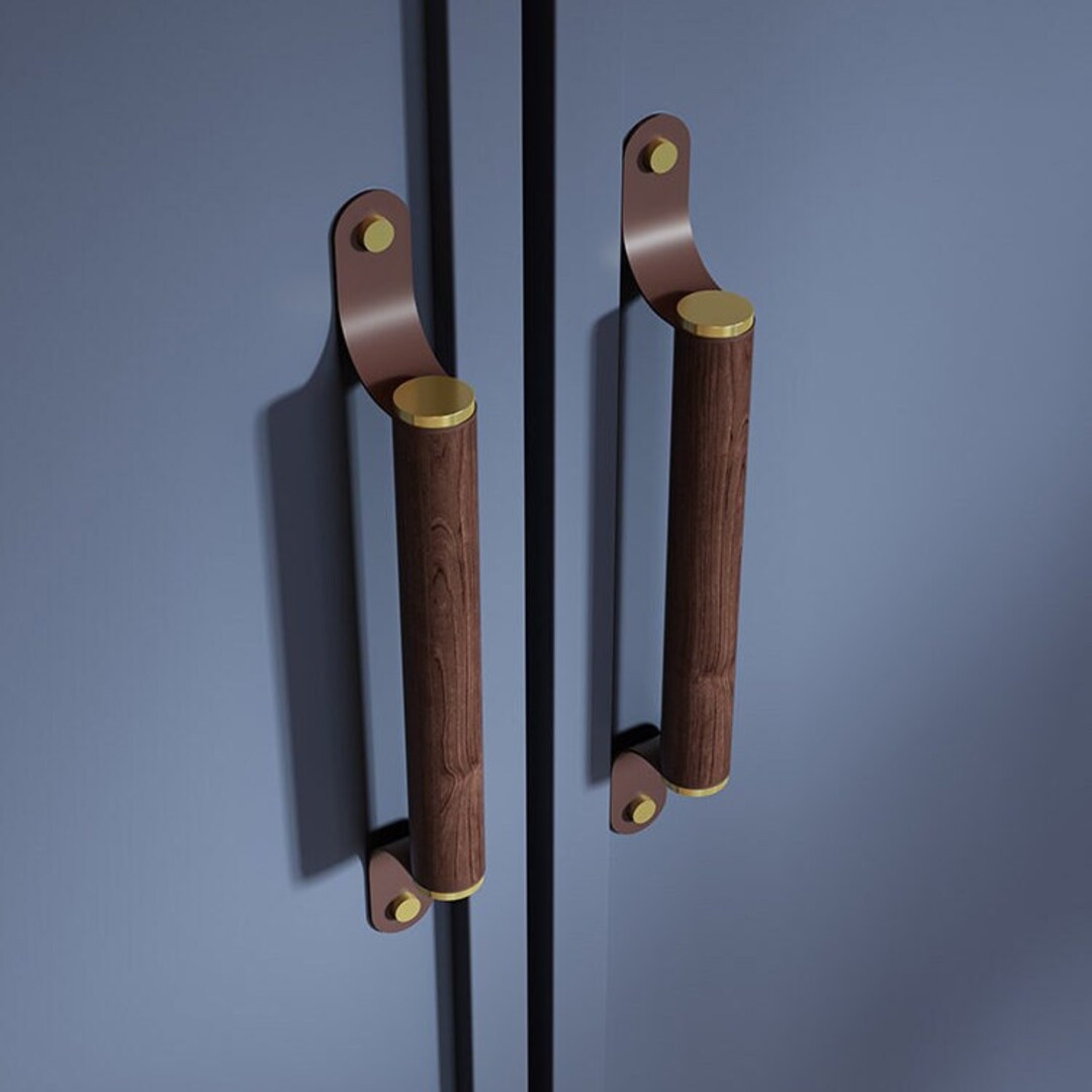 6.3"7.5"8.66" Walnut Brass Pull Handle, Wooden Furniture Handle Drawer ...