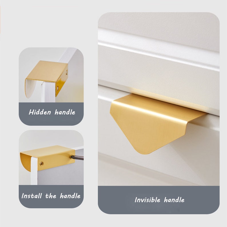 2.5 Invisible Cabinet Pull Handle Pure Brass Cabinet - Etsy