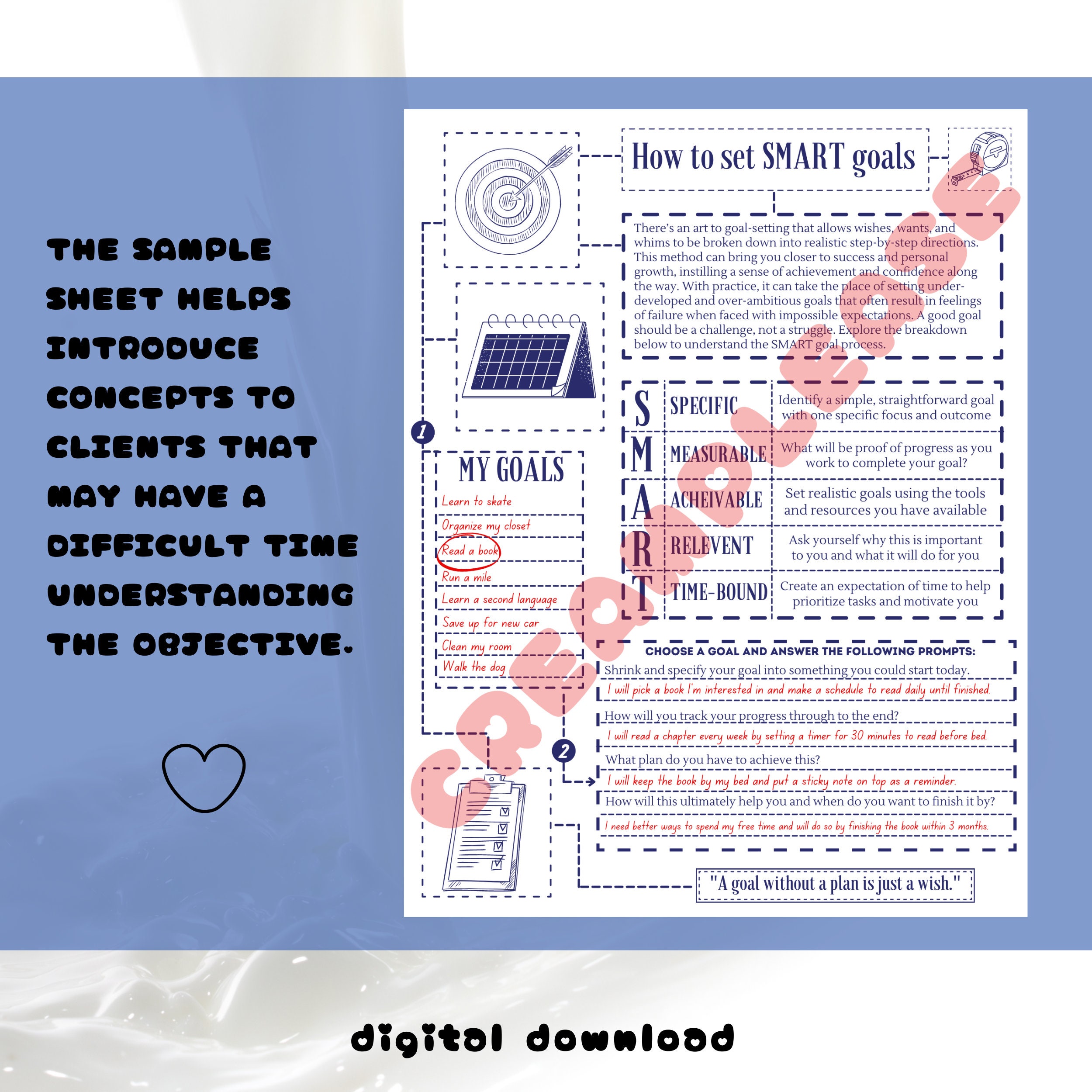 SMART Goals Counseling Worksheet Bundle | Digital Download and ...