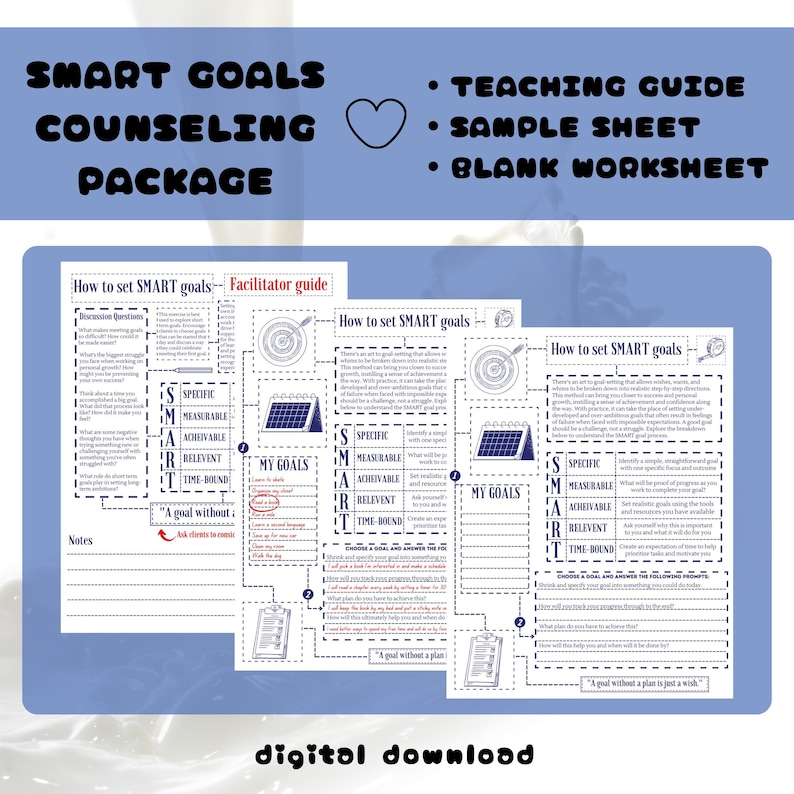SMART Goals Counseling Worksheet Bundle | Digital Download and ...