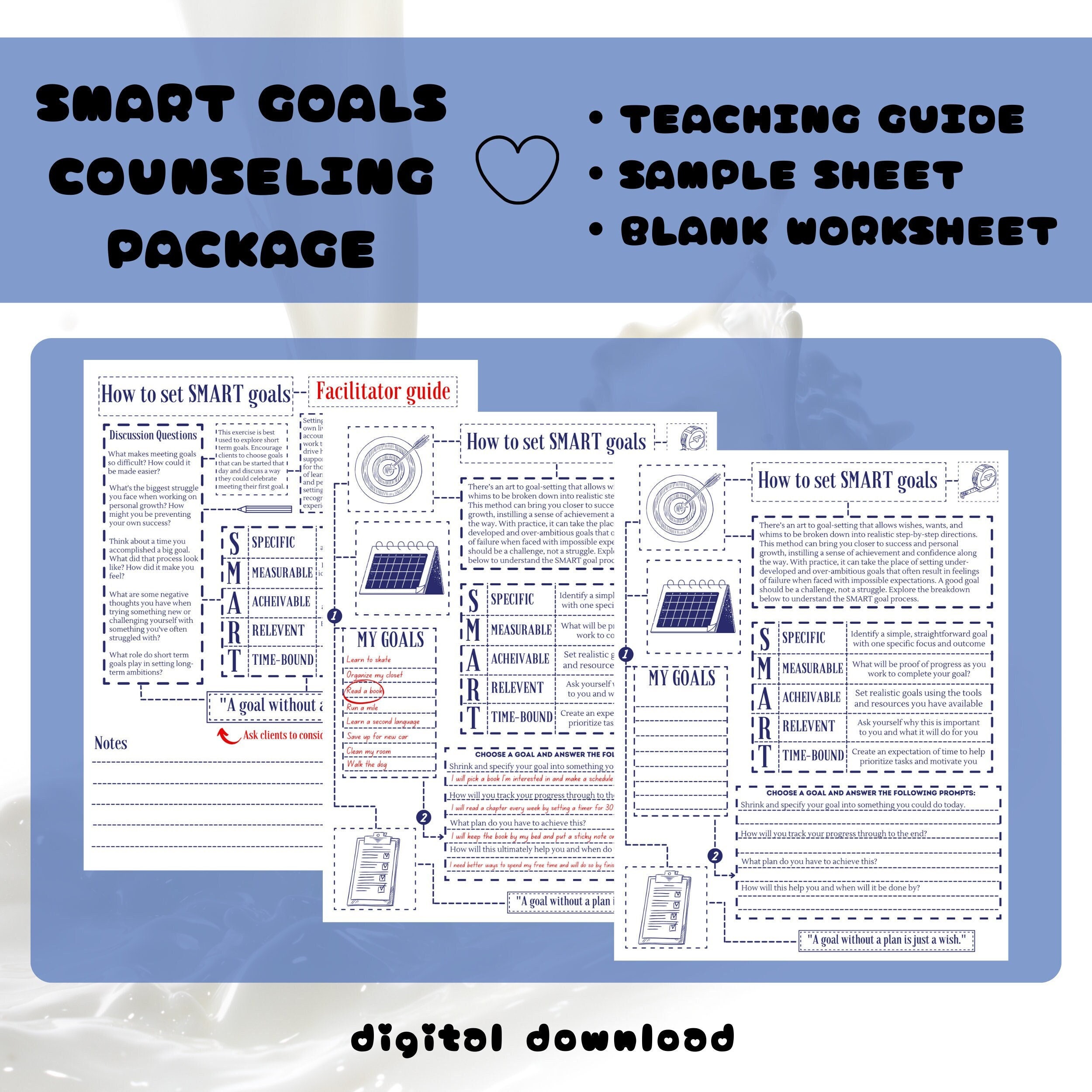 SMART Goals Counseling Worksheet Bundle | Digital Download and ...
